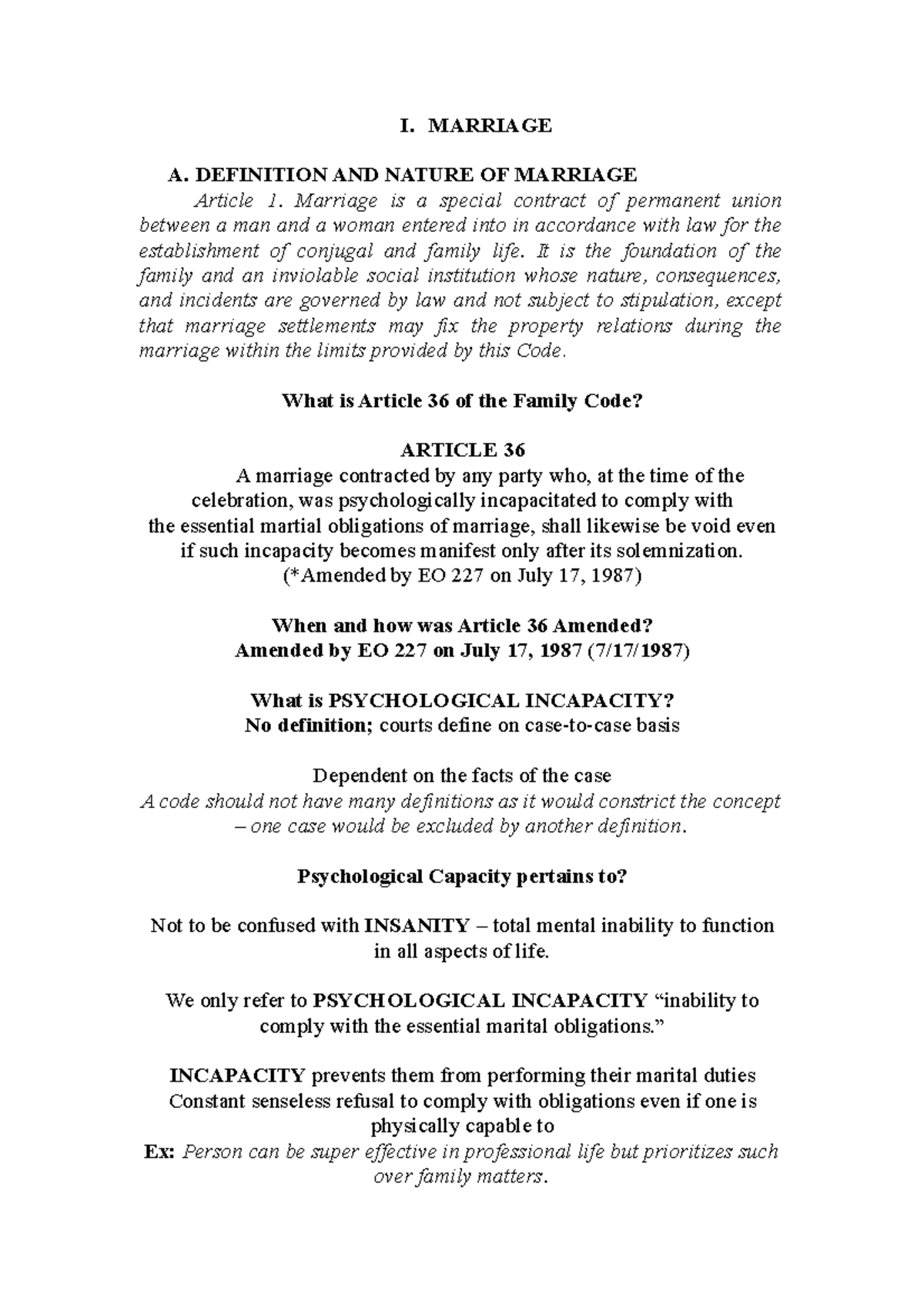 Research paper legal ethics - I. MARRIAGE A. DEFINITION AND NATURE OF ...