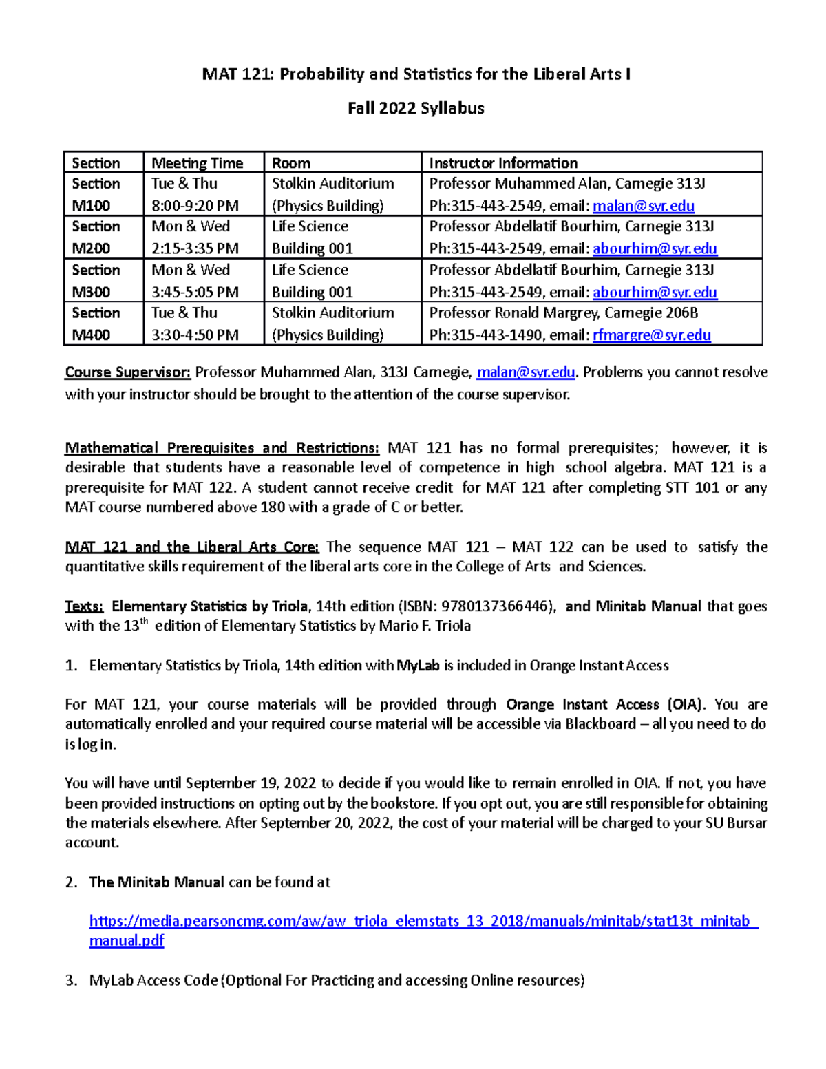 Mat121Fall22 Coursework - MAT 121: Probability and Statistics for the ...