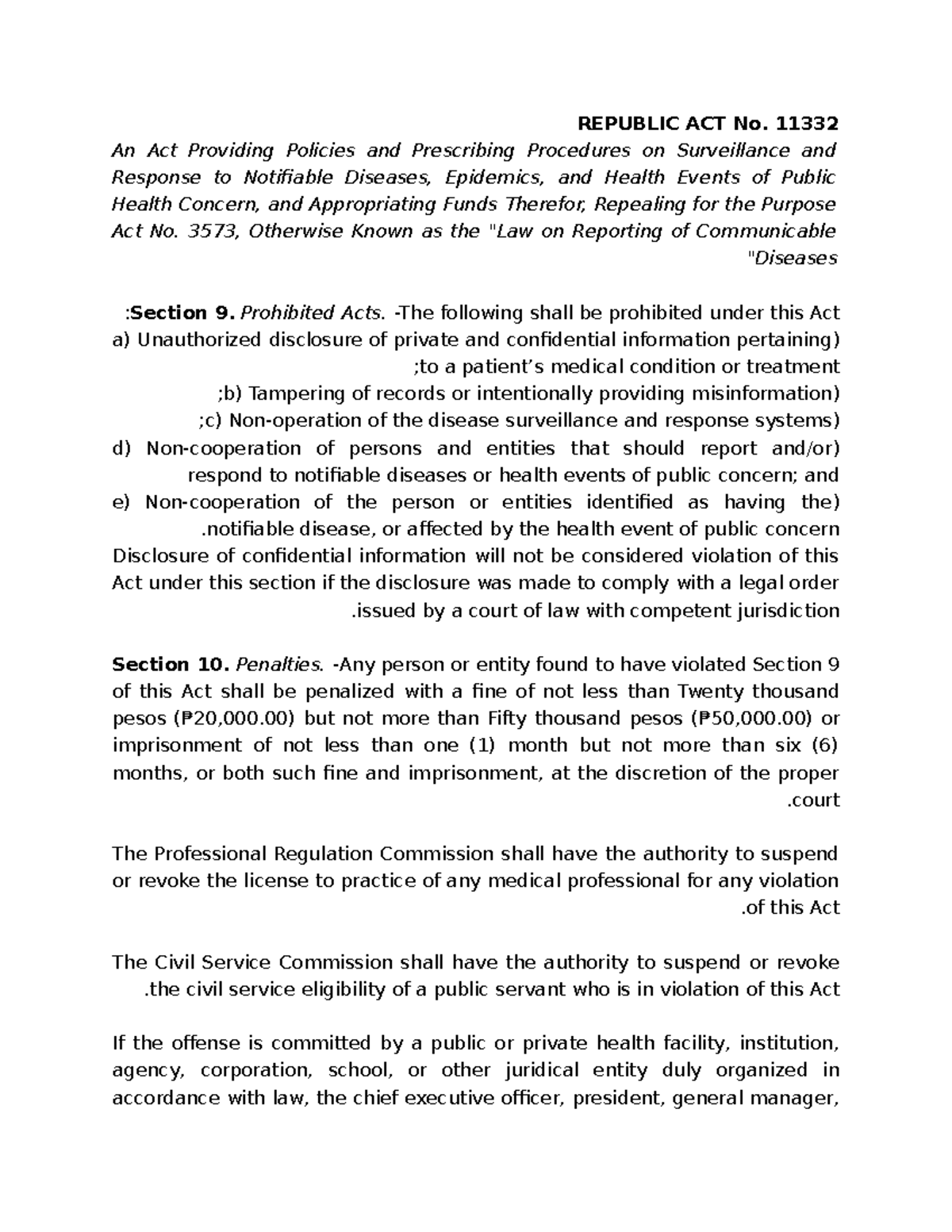 Research on Falsified PCR Test - REPUBLIC ACT No. 11332 An Act ...