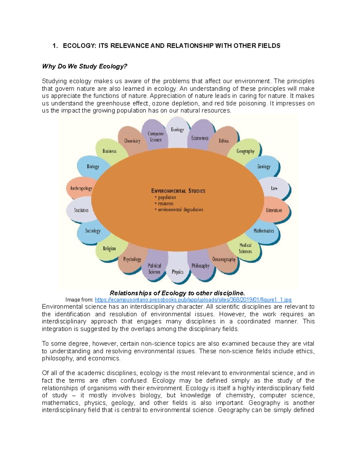 Environmental Science. Module 1 - 1. ECOLOGY: ITS RELEVANCE AND ...