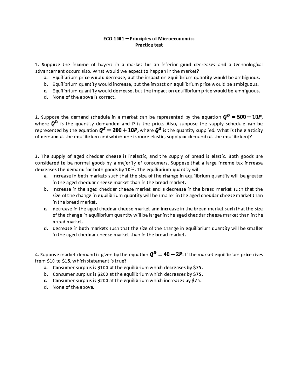 ECO 1001 Midterm 1 Review - ECO 1001 Principles of Microeconomics ...