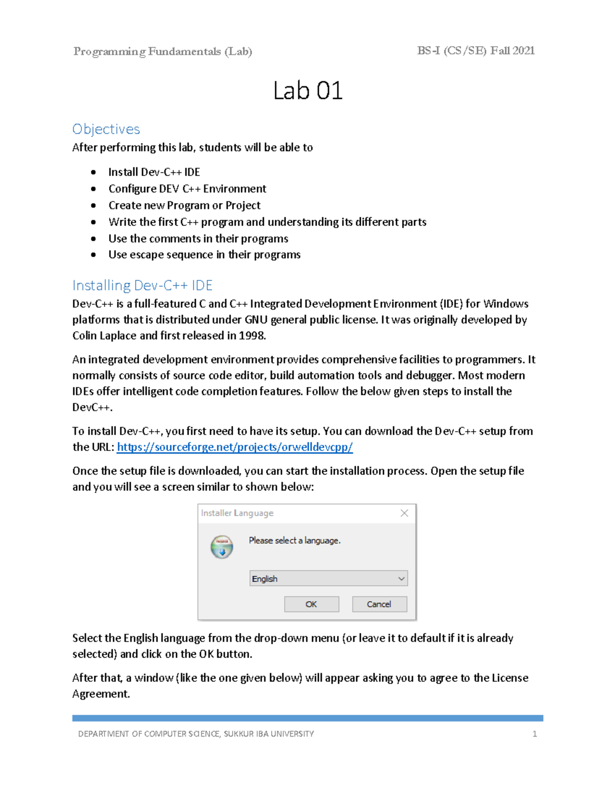 Lab 01 - Updated - Lab 01 Objectives After performing this lab, students will be able to Install ...