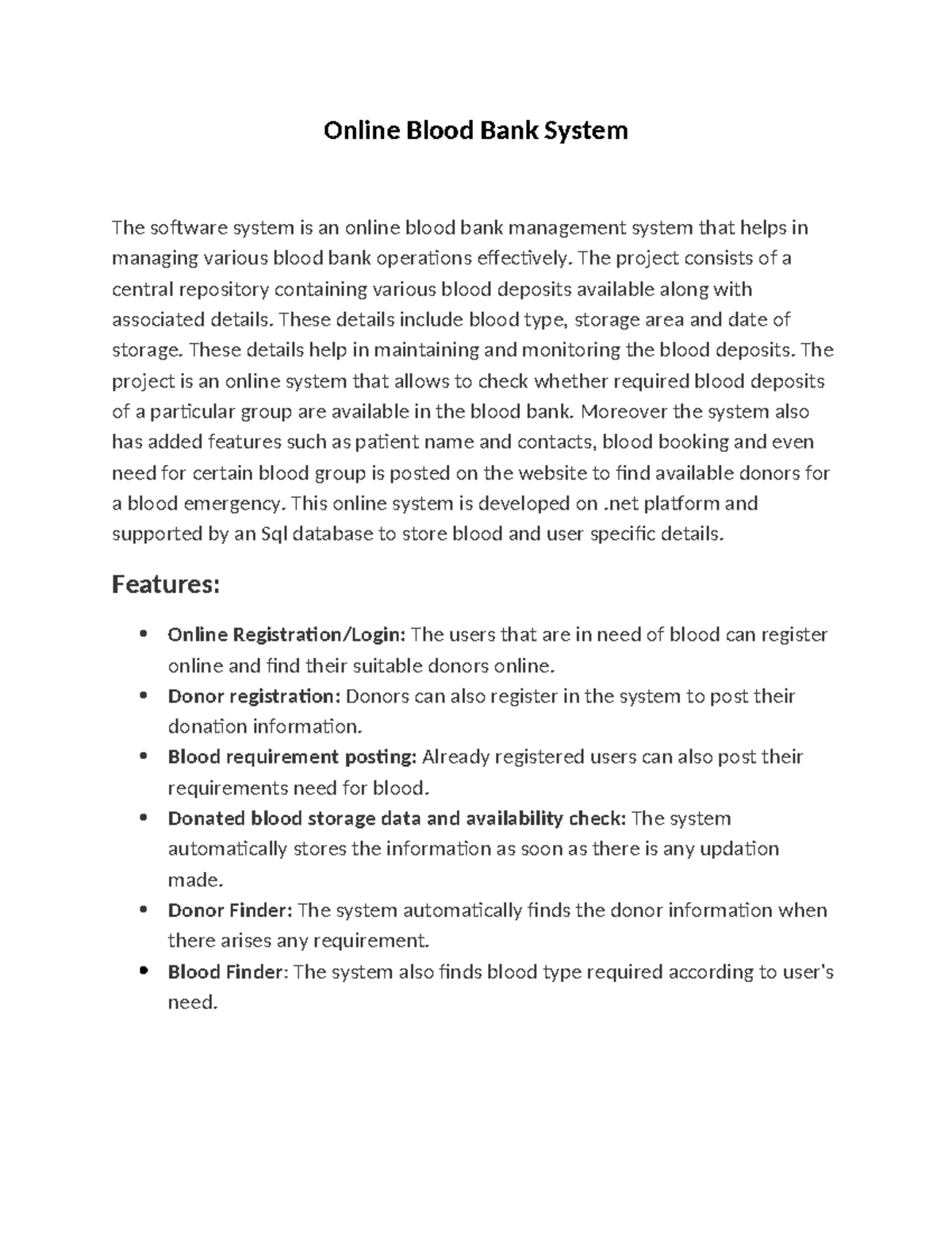 P019 - Online Blood Bank System The software system is an online blood ...