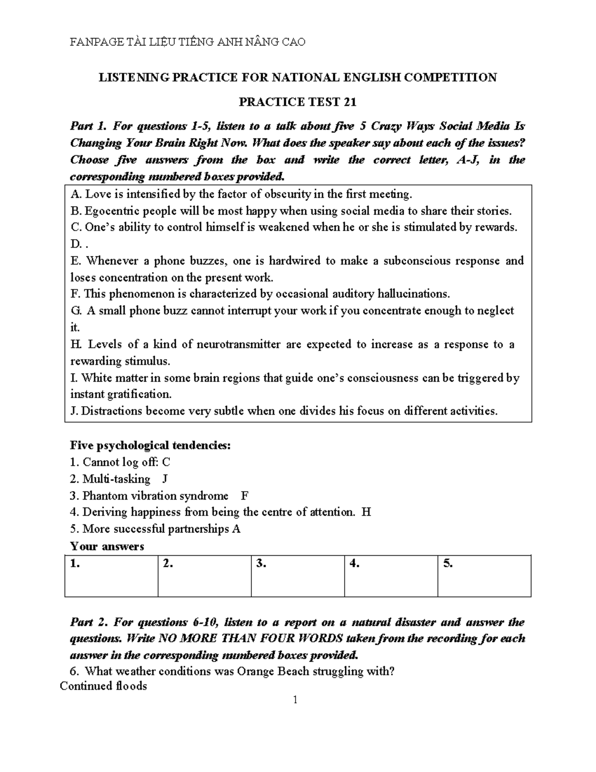 Listening Practice FOR National English Competition 3 PDF - LISTENING ...