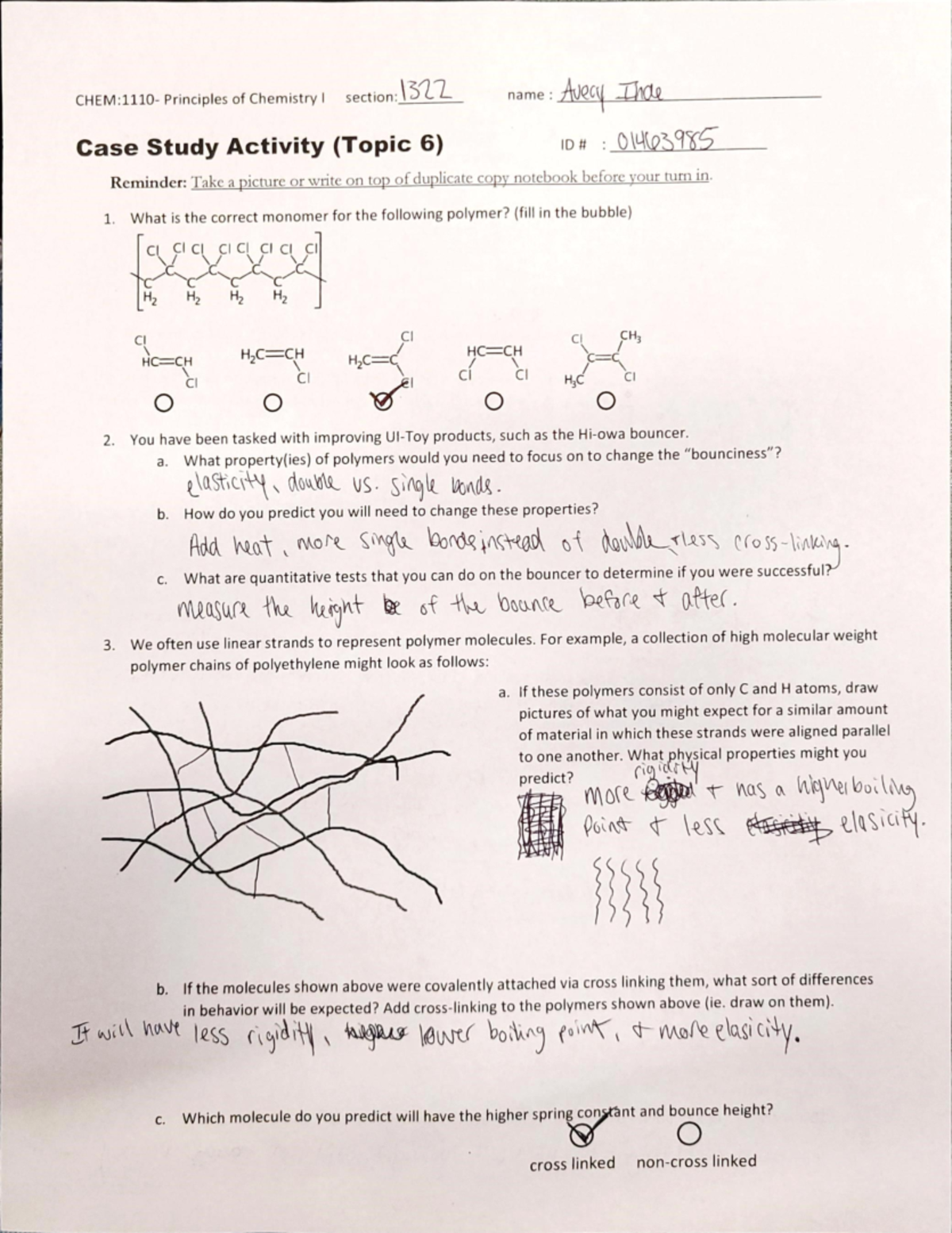 Case Study Topic 6 - CHEM:IIIO- Principles of Chemistry I section: \5QT ...