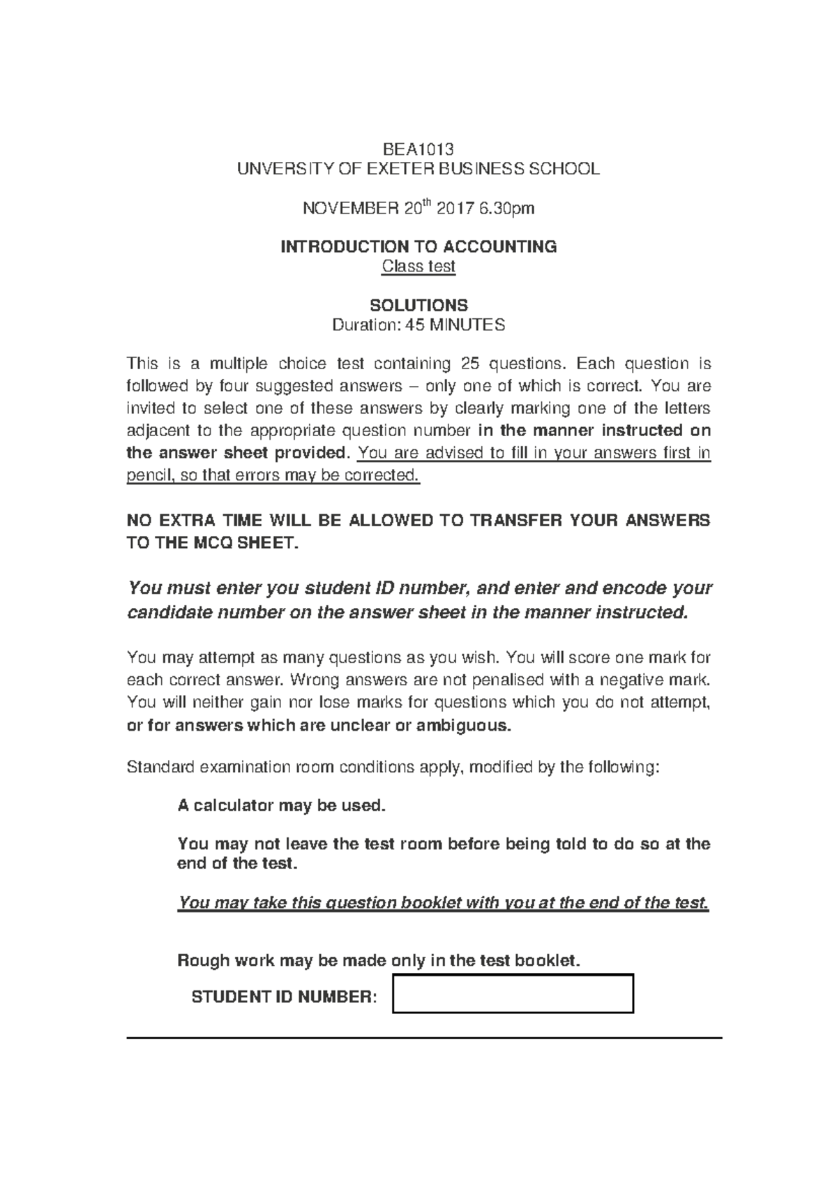 2017 Test QS- Final Year - BEA UNVERSITY OF EXETER BUSINESS SCHOOL ...