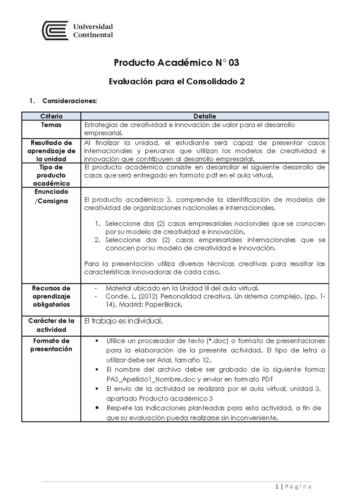 2. PA03 Ce IV - Trabajo - Producto Académico N° 03 Evaluación para el Consolidado 2 ...