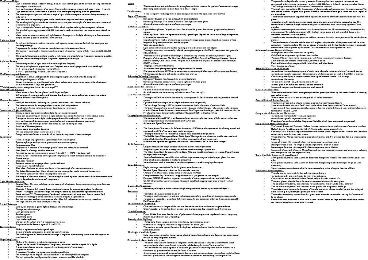 AS101 Final Cheatsheet - The Nature of Light Light is a form of energy ...