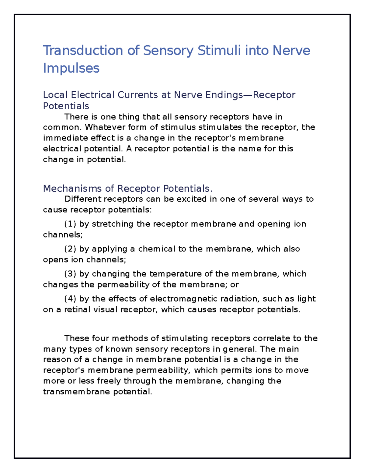 Detail NOTE ON Transduction of Sensory Stimuli into Nerve Impulses ...