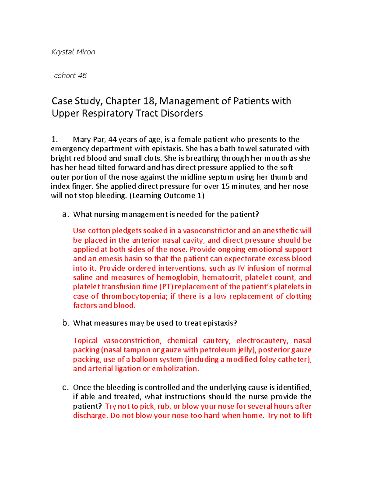 Completed CASE Study ONE - Krystal Miron cohort 46 Case Study, Chapter ...