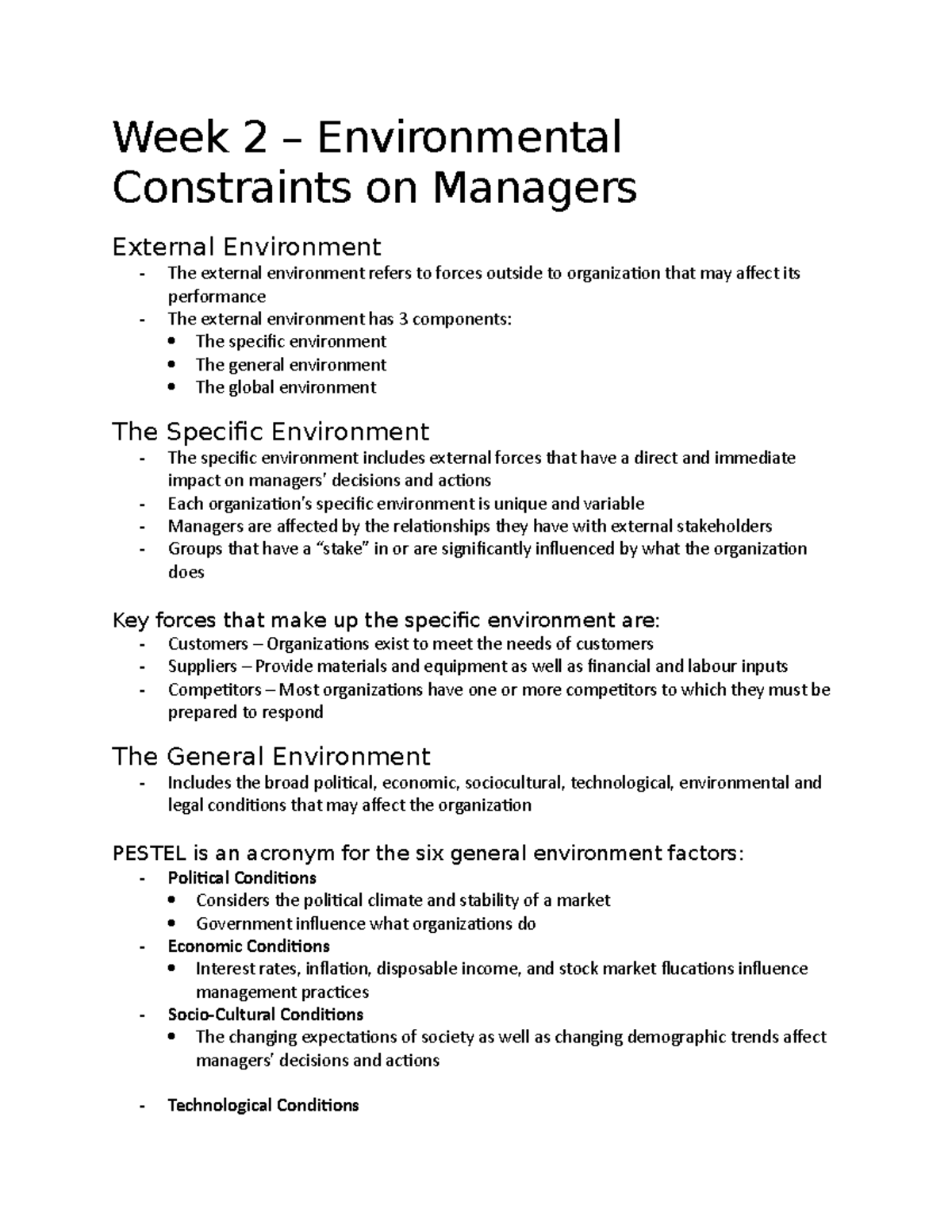 Week 2- Environmental constraints on managers - Week 2 – Environmental ...