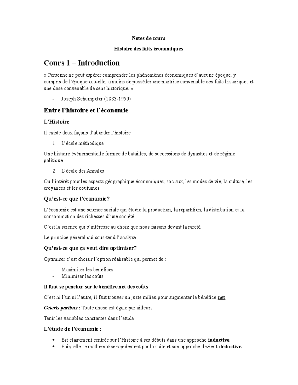 Notes de cours - ECN114 - Notes de cours Histoire des faits économiques ...