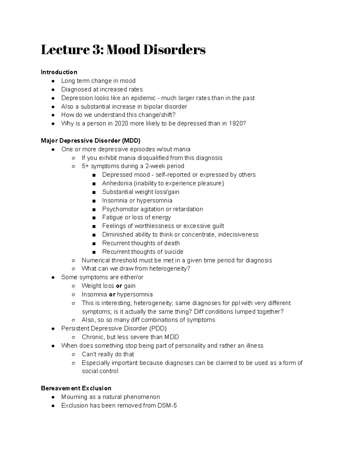 Lecture 3 - Mood Disorders - Winter 2020 - Lecture 3: Mood Disorders ...