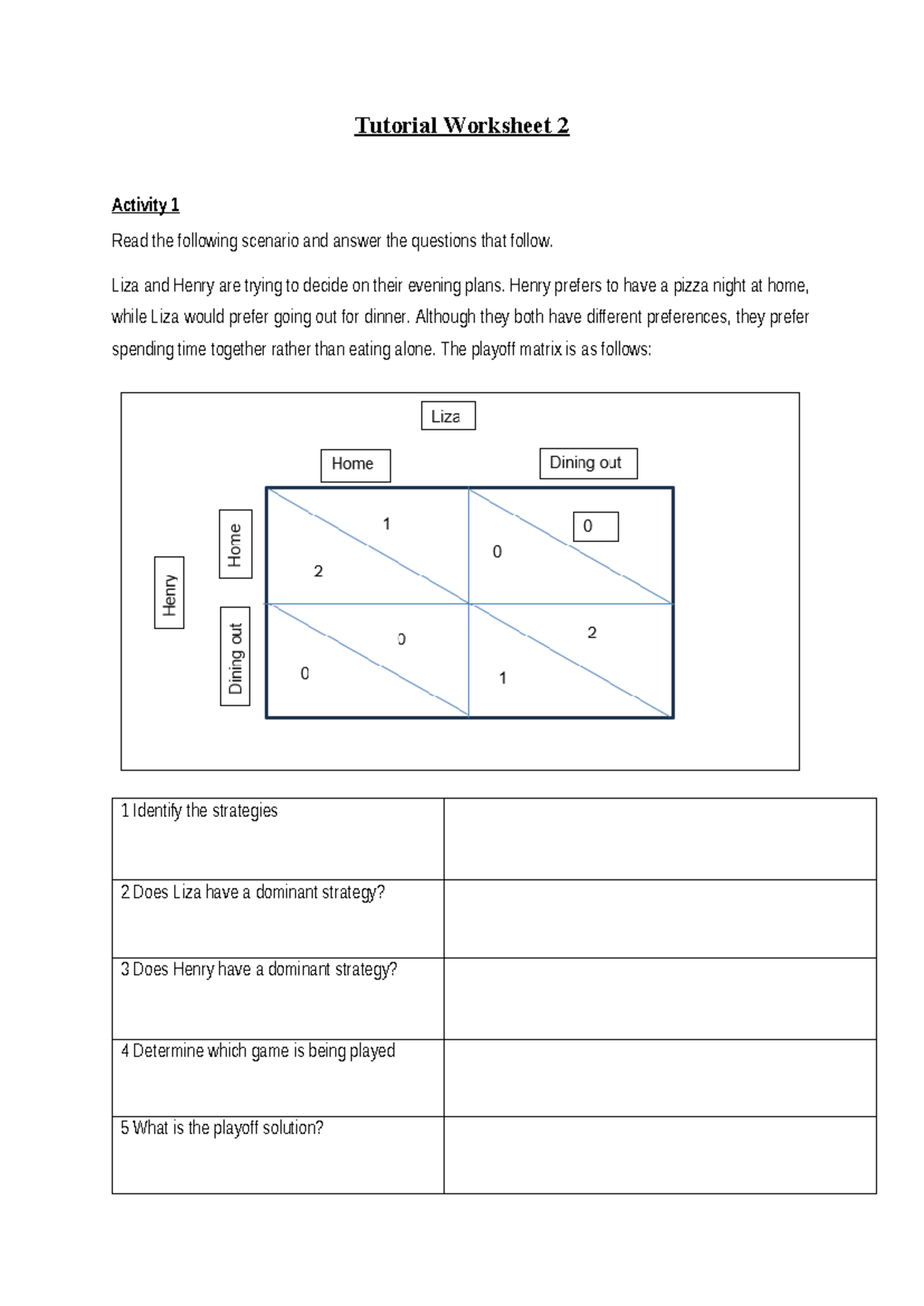ECO2B Tutorial Worksheet 2 - Tutorial Worksheet 2 Activity 1 Read the ...