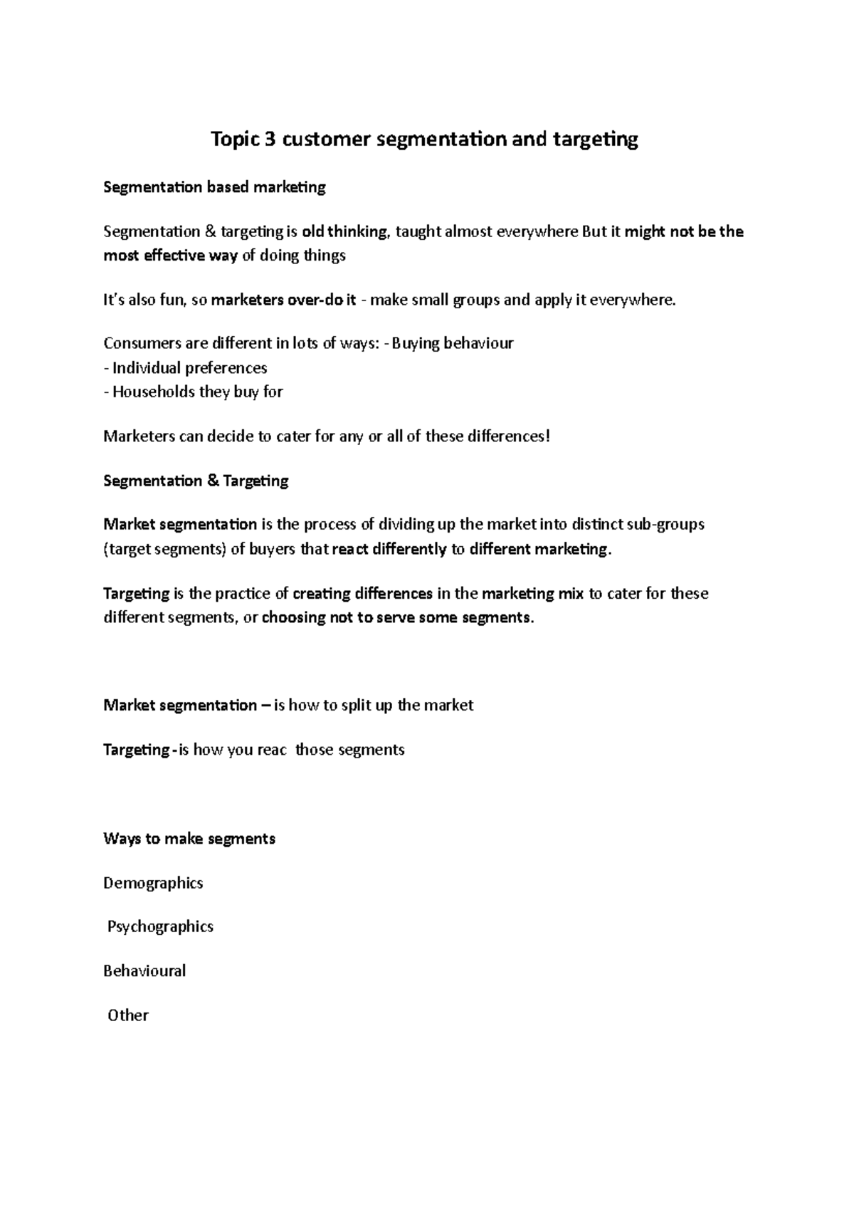 Topic 3 Customer Segmentation And Targeting Topic 3 Customer