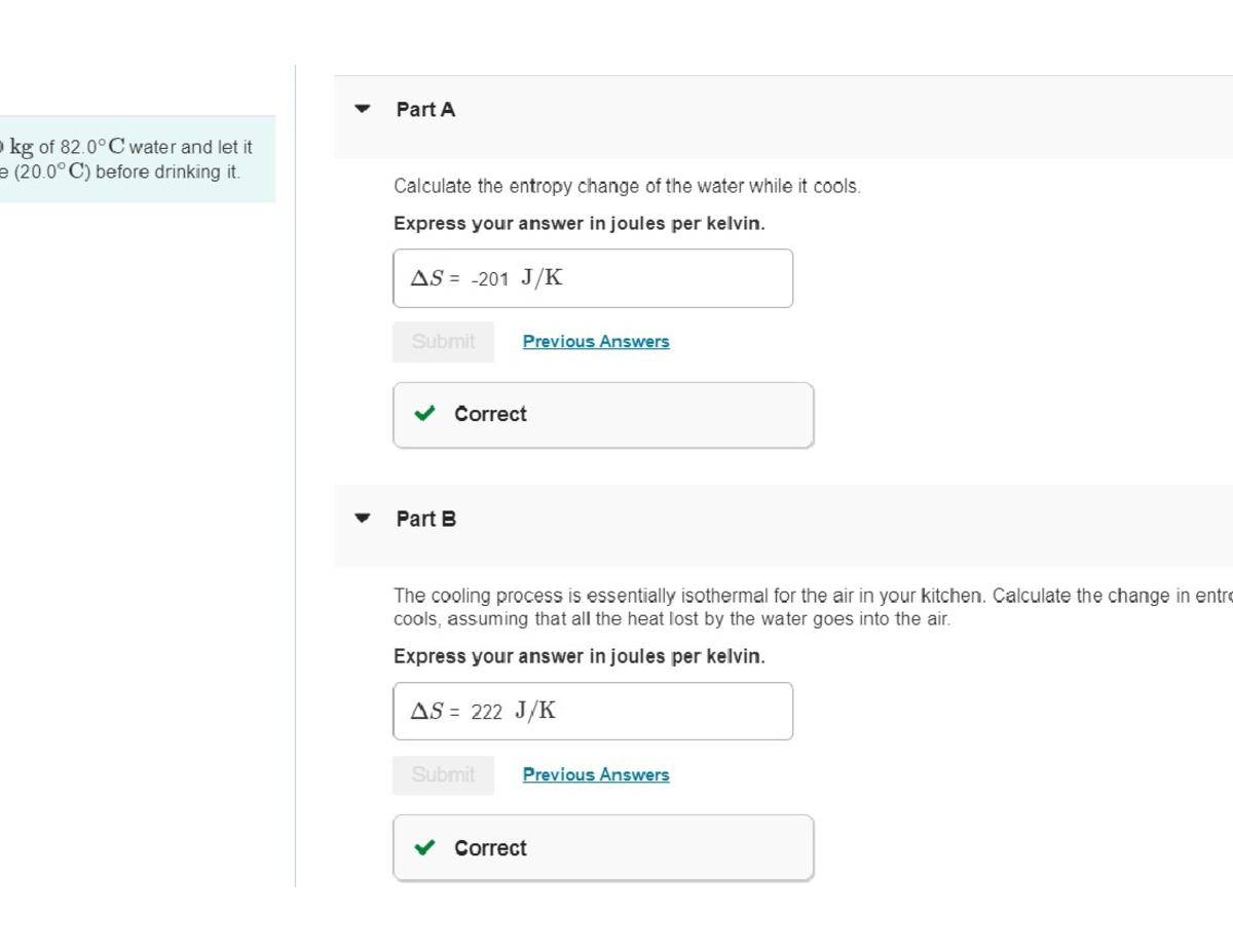 PHY1122 - Assignment 3 - Laws of Thermodynamics on pearson. Exercise 20 ...