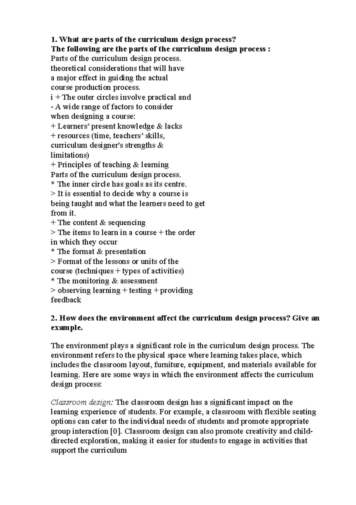 Assignment 1 - tiếng anh - What are parts of the curriculum design ...
