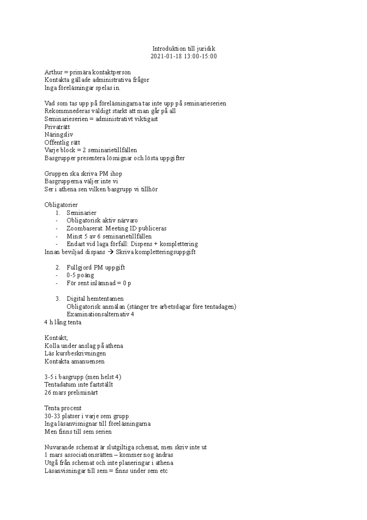 Introduktion till juridik - Introduktion till juridik 2021-01-18 13:00 ...