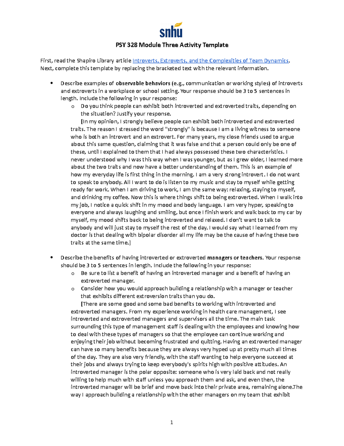 PSY 328 Module Three Activity Assignment - PSY 328 Module Three ...