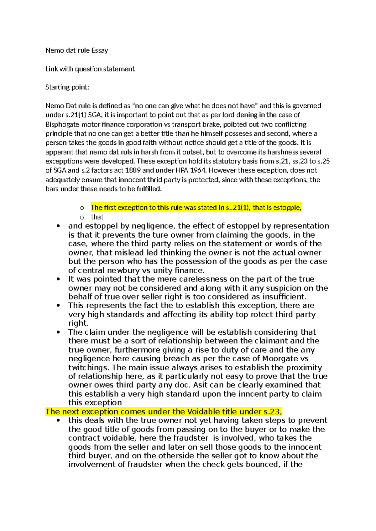 Nemo dat rule Essay - Nemo dat rule Essay Link with question statement Starting point: Nemo Dat ...