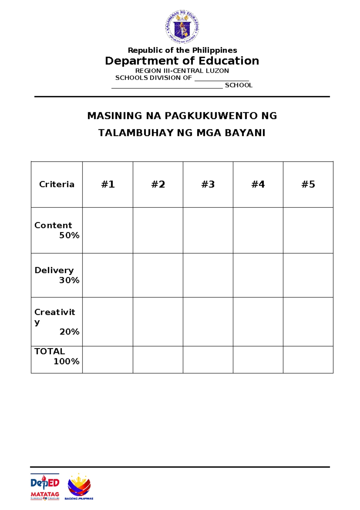 Criteria ng Masining na Pagkukuwento ng Talambuhay ng mga Bayani ...
