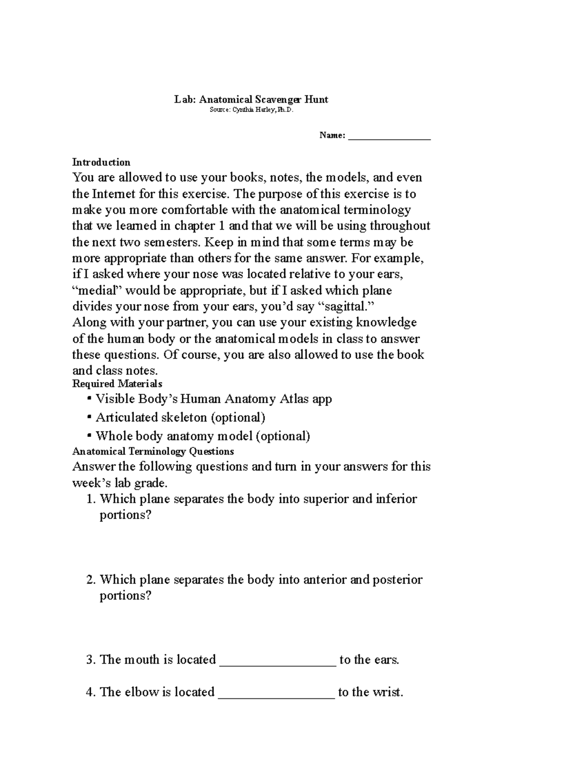 Lab - Anatomical scavenger hunt - Lab: Anatomical Scavenger Hunt Source ...