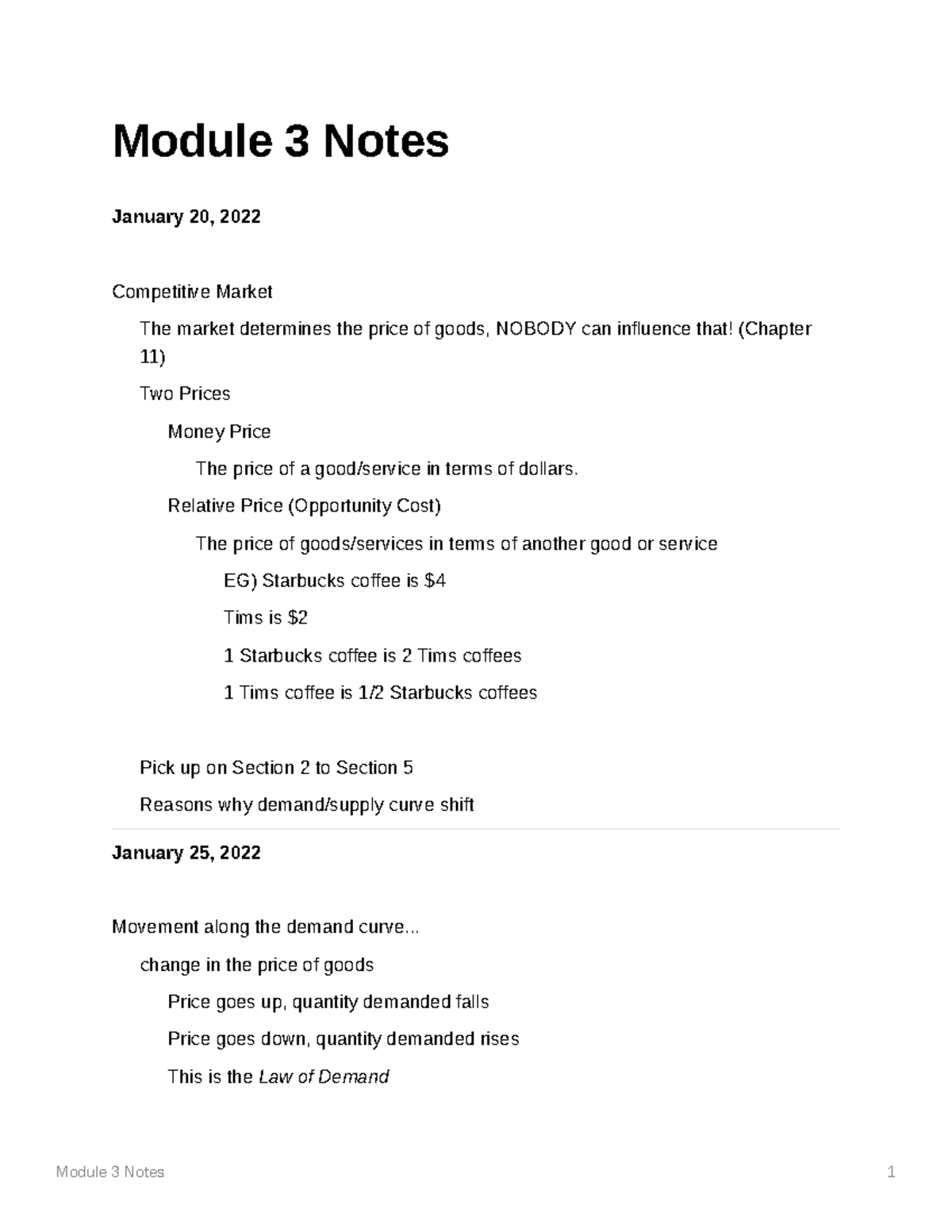 Module 3 Notes - Module 3 Notes January 20, 2022 Competitive Market The ...