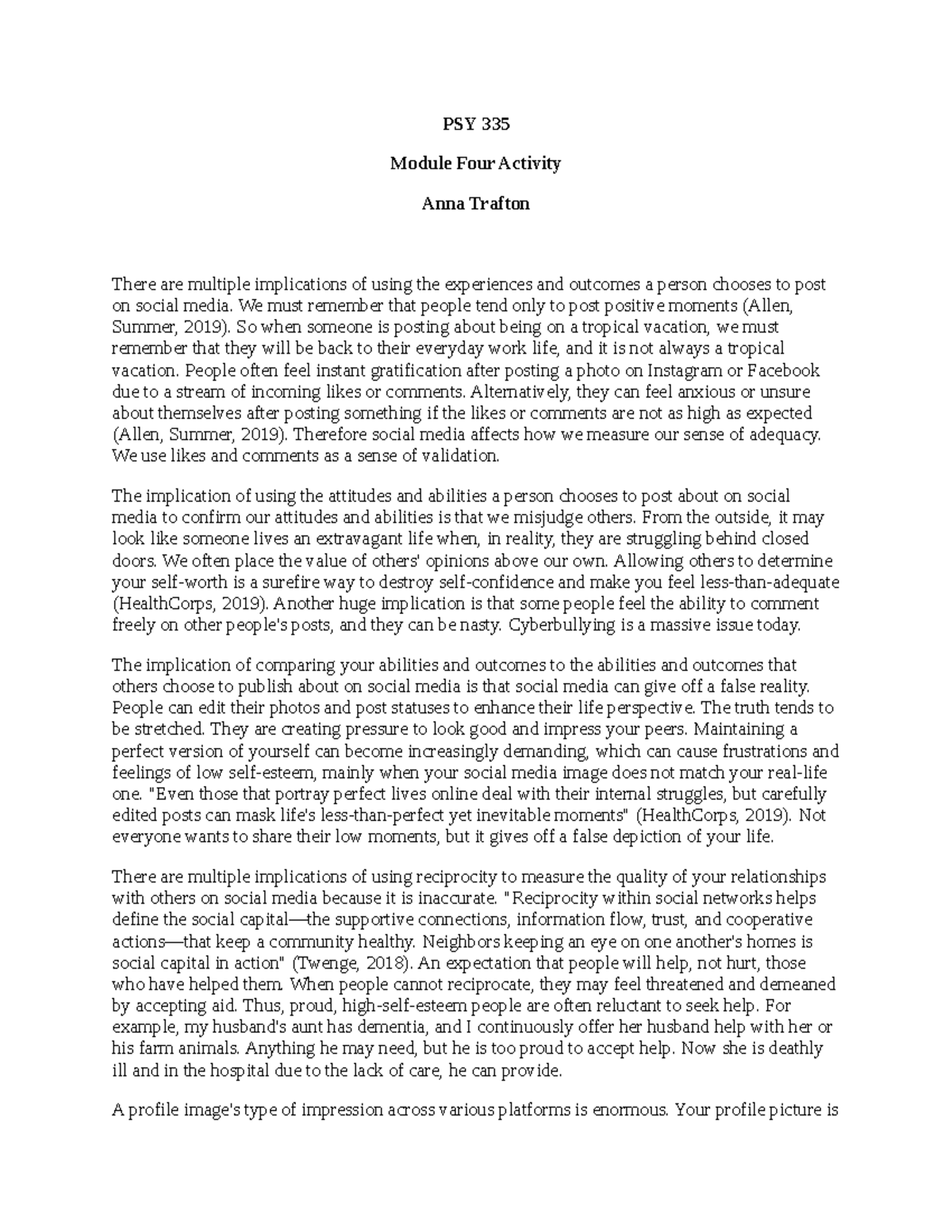 Module Four Acvtivity - PSY 335 Module Four Activity Anna Trafton There ...