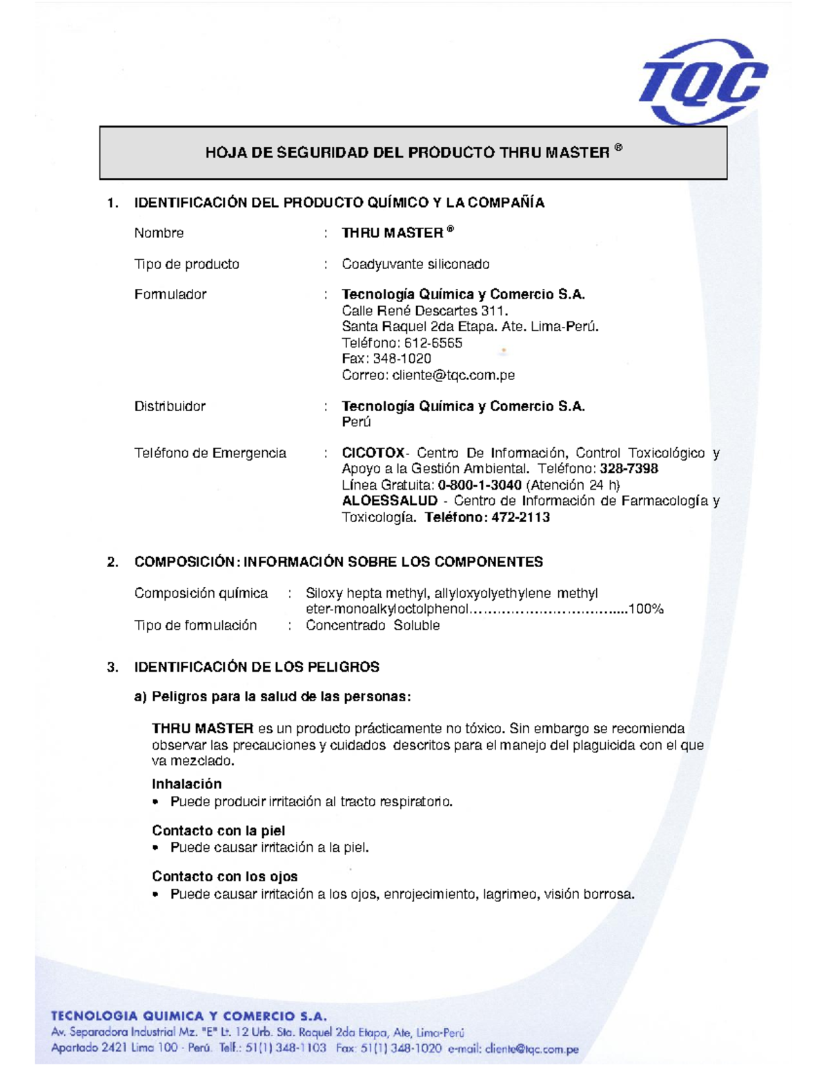 THRU- Master-HOJA-DE- Seguridad Adherente - HOJA DE SEGURIDAD DEL ...