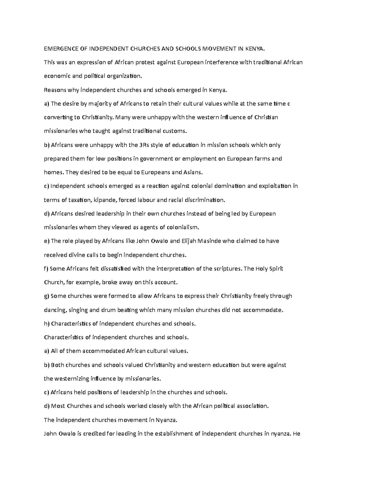 305 - EMERGENCE OF INDEPENDENT CHURCHES AND SCHOOLS MOVEMENT IN KENYA ...