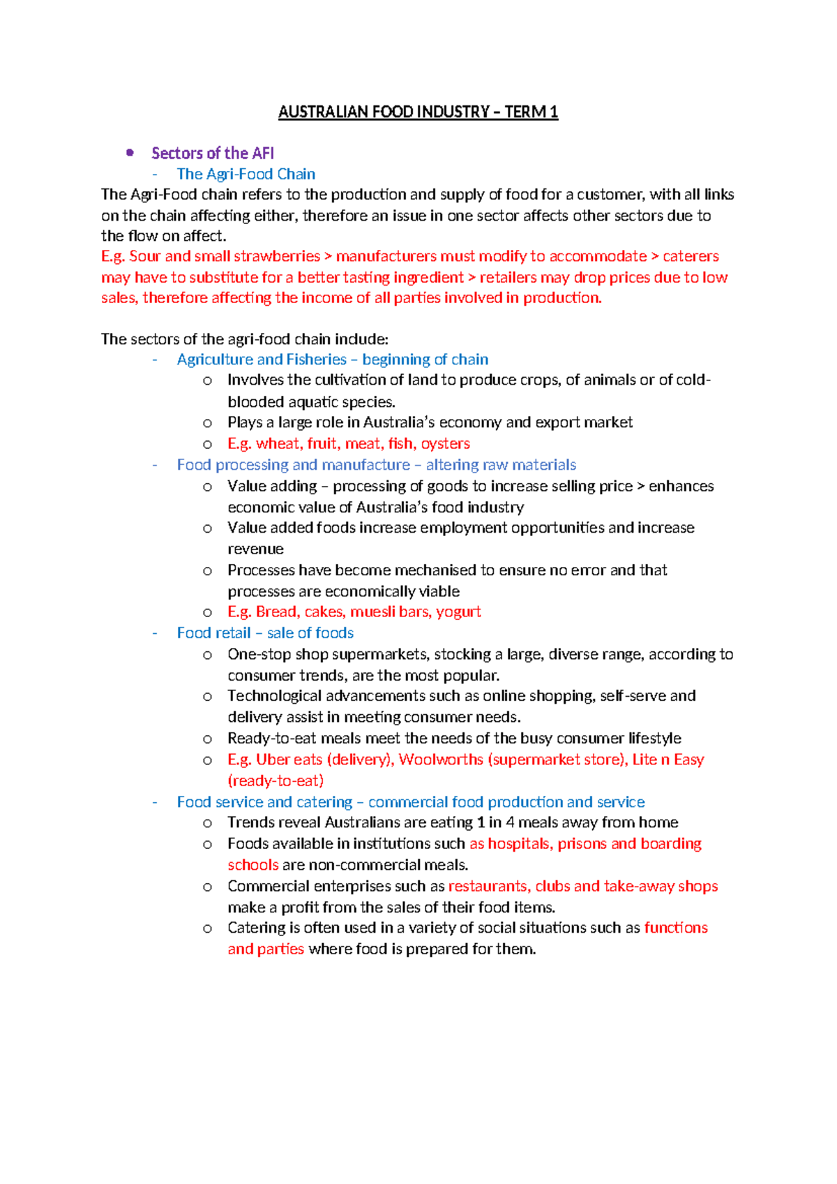 FOOD TEC HSC Summary - Notes ADI - AUSTRALIAN FOOD INDUSTRY – TERM 1 ...
