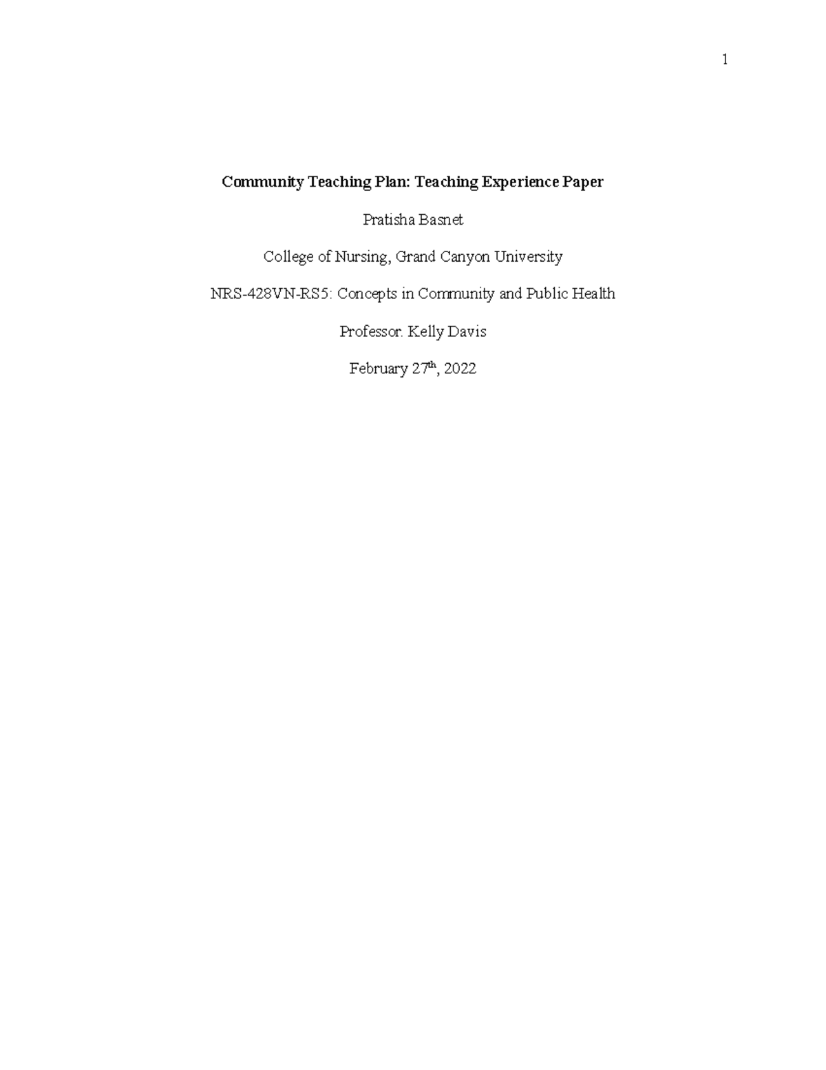 Teaching plan experience - Community Teaching Plan: Teaching Experience ...