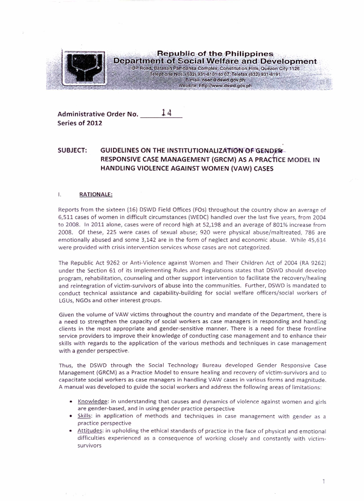 GRCM - R e p u b lic of the P h ilip p in e s nt of S o c ia l W elfare ...