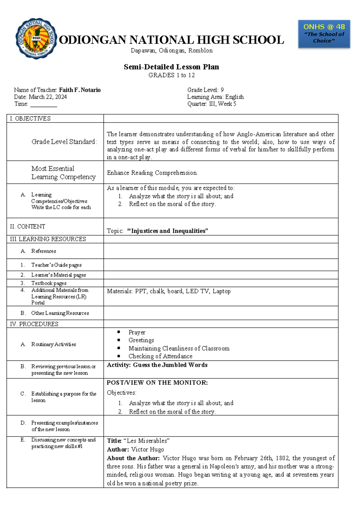 Day 4 Week 5 (Reading) - ODIONGAN NATIONAL HIGH SCHOOL Dapawan ...