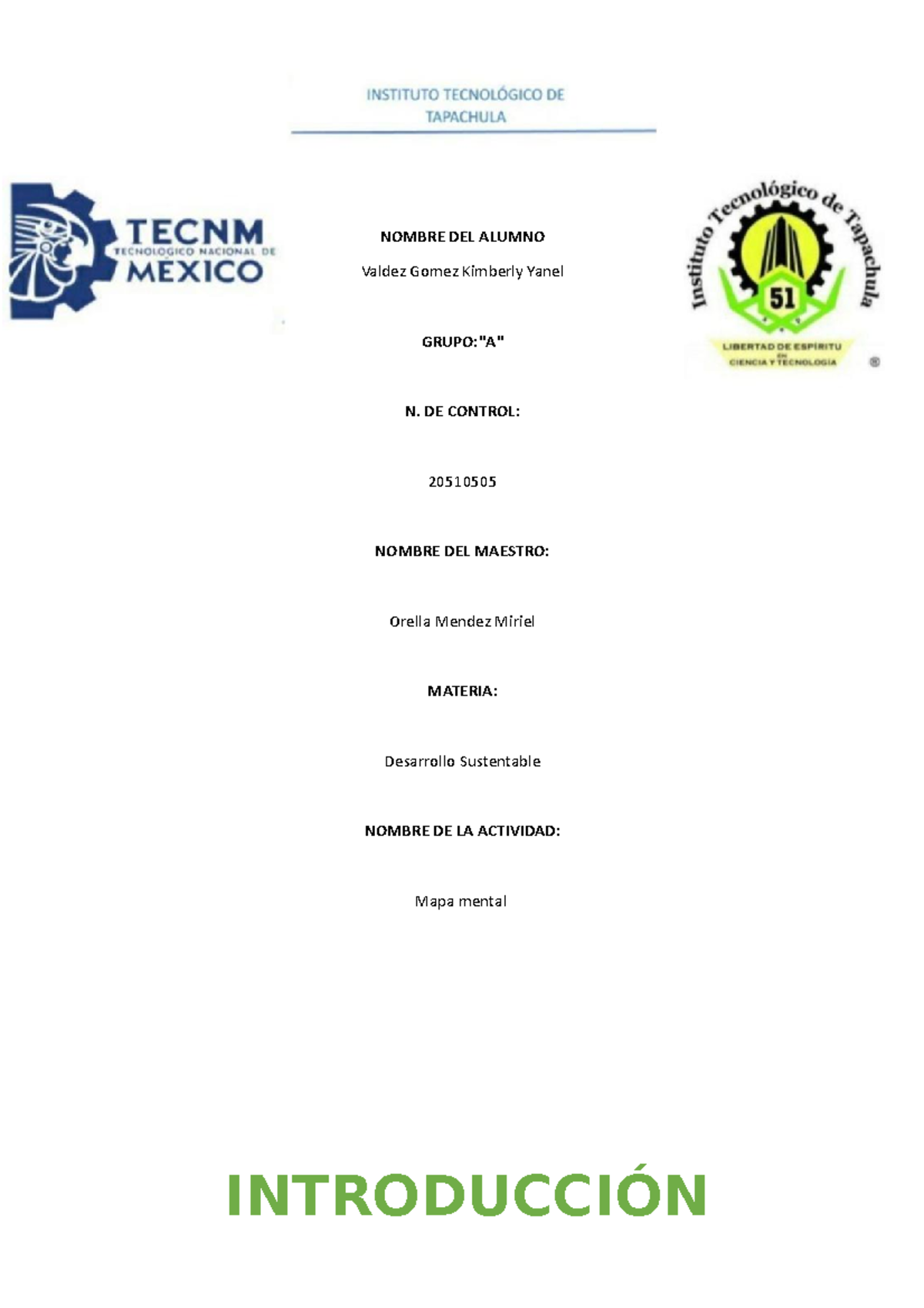 Mapa - nddnd - NOMBRE DEL ALUMNO Valdez Gomez Kimberly Yanel GRUPO:"A ...