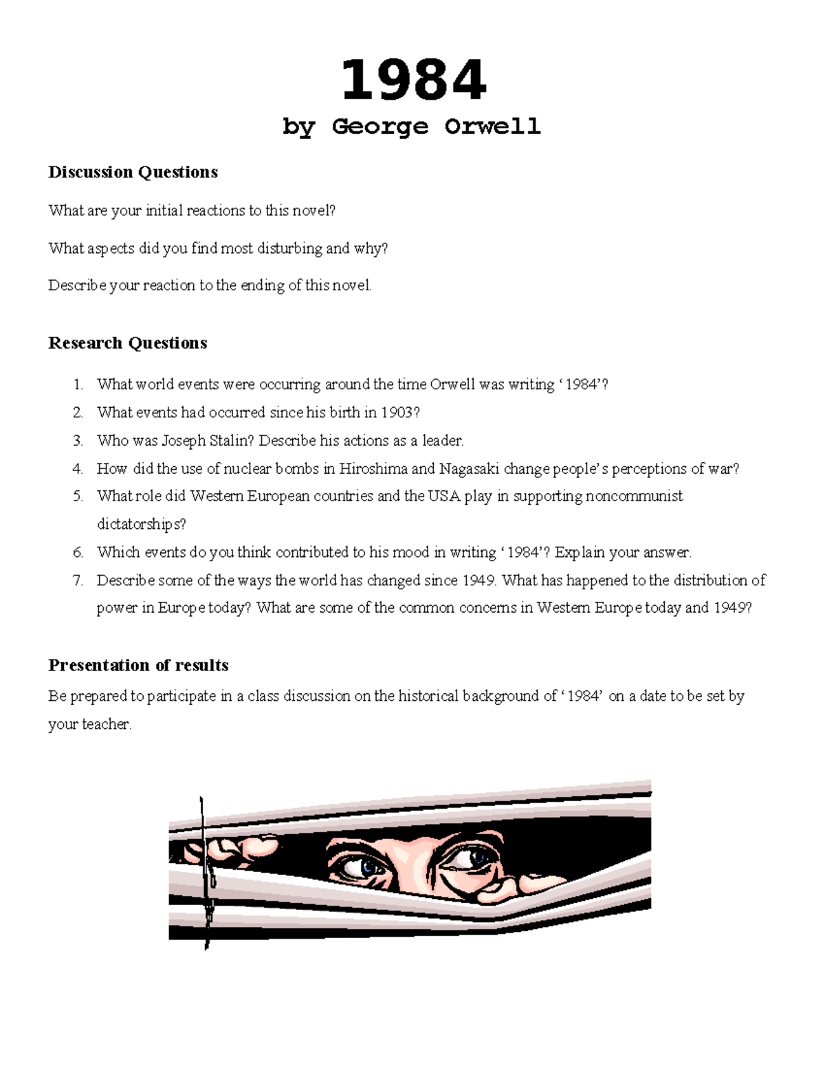 1984 Research Questions 1z32f0j - 1984 by George Orwell Discussion ...