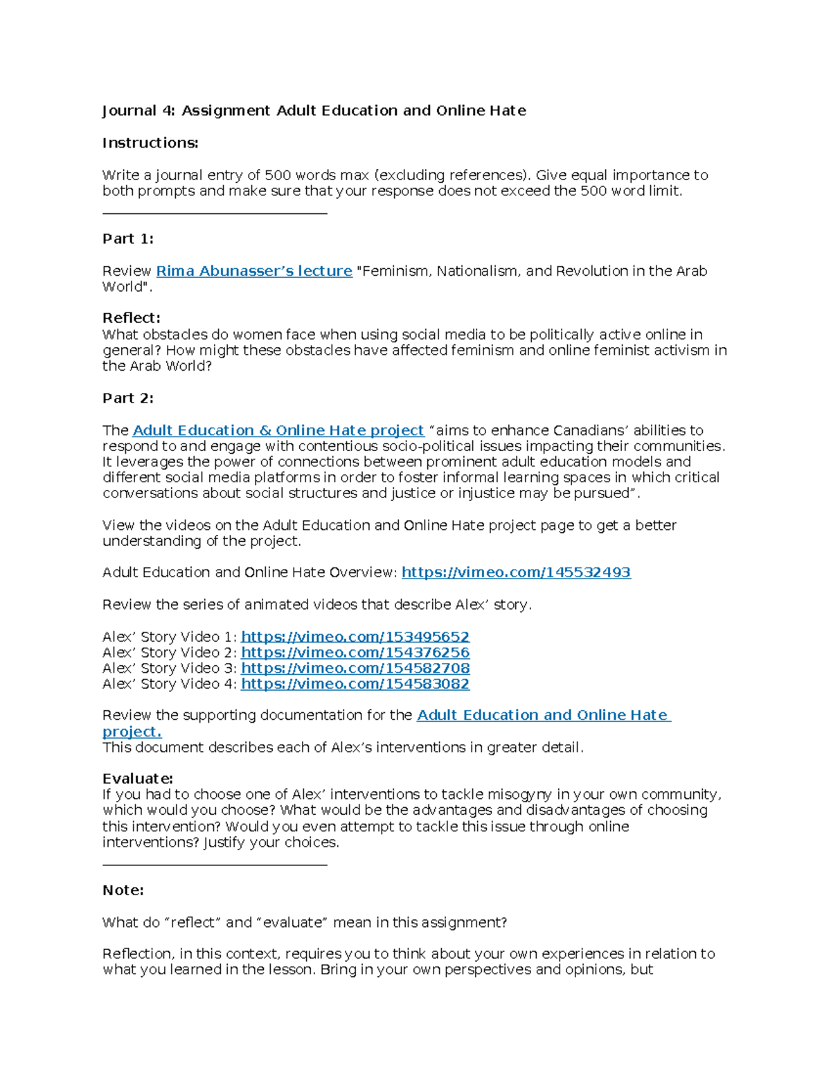 #4 Guidelines - Journal 4: Assignment Adult Education and Online Hate ...