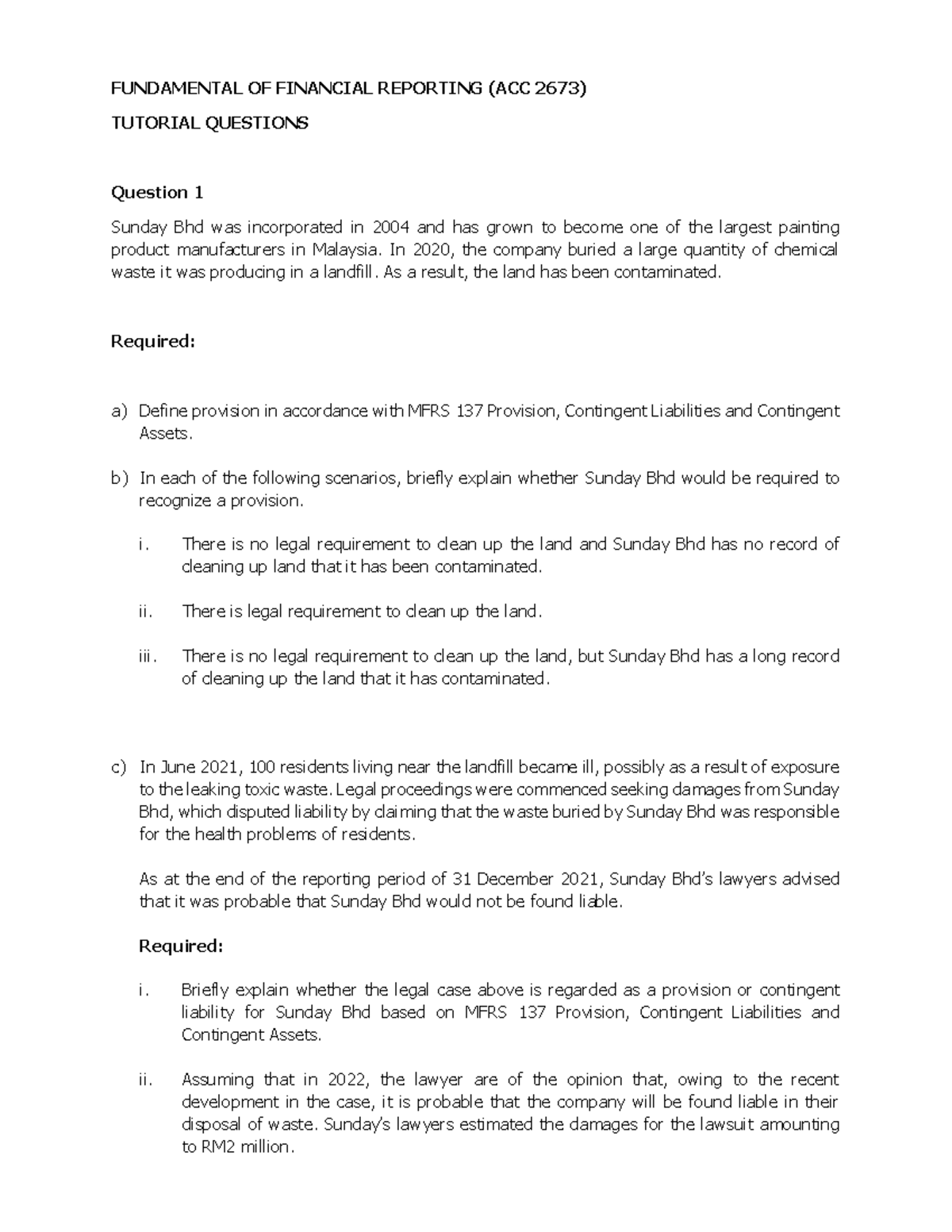 Tutorial Que topic 8 MFRS 137 - FUNDAMENTAL OF FINANCIAL REPORTING (ACC ...