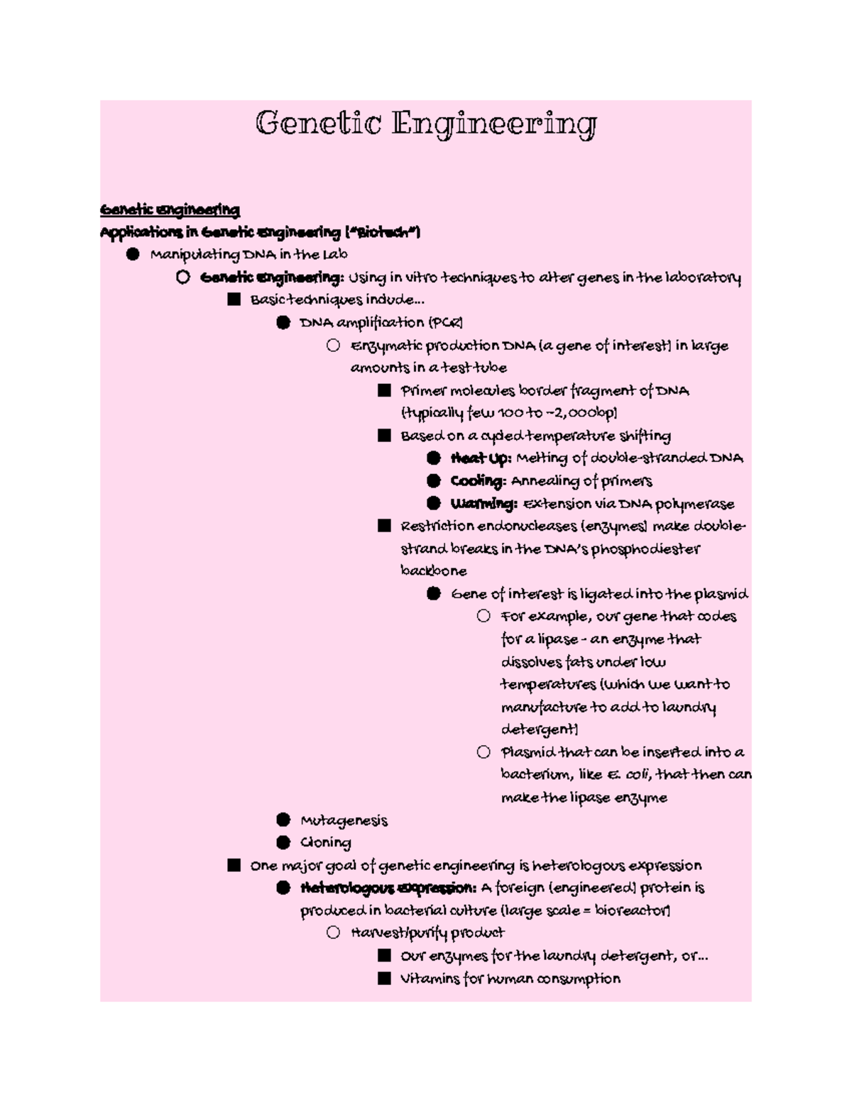 Genetic Engineering - Class Lecture Notes - Genetic Engineering Genetic ...