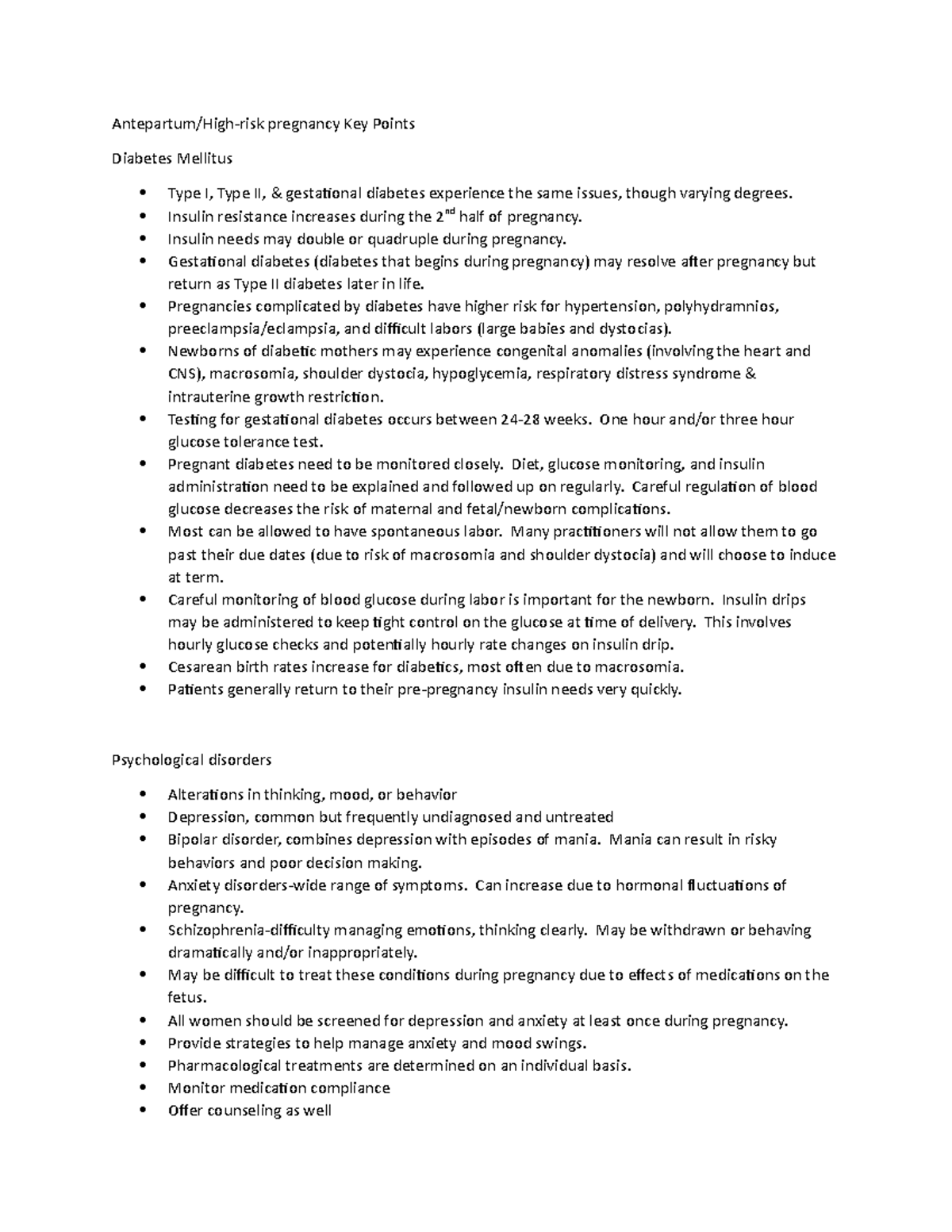 Antepartum High risk pregnancy Key Points - Antepartum/High-risk ...