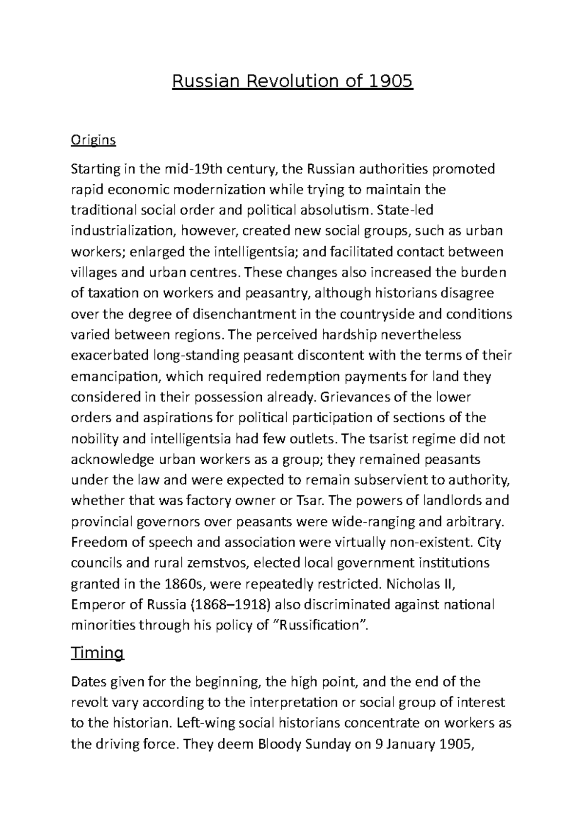 Russian Revolution of 1905 Assignment - Russian Revolution of 1905 ...