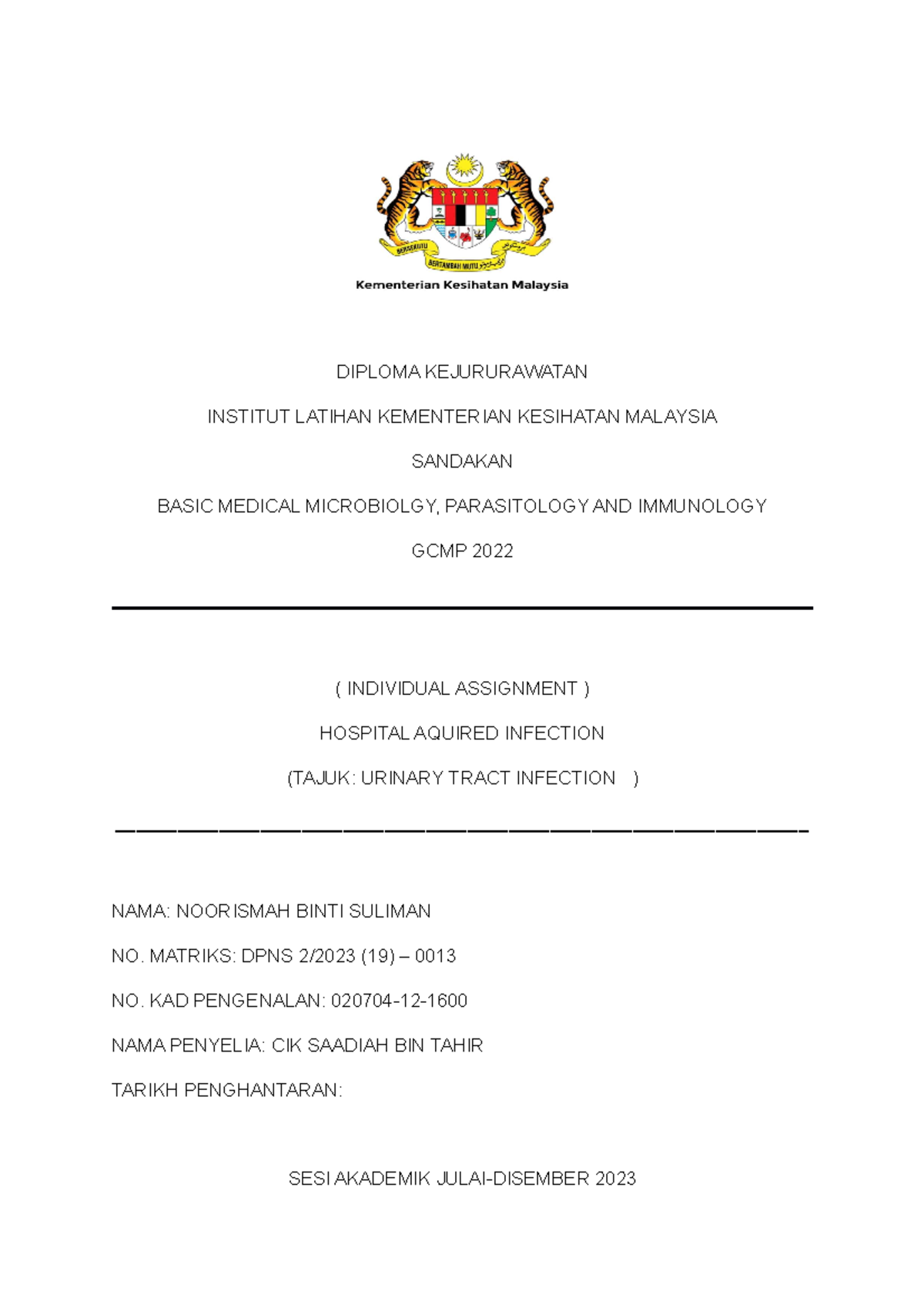 GCMP 2022 ( Hospital Aquired Infection) Control - DIPLOMA KEJURURAWATAN ...