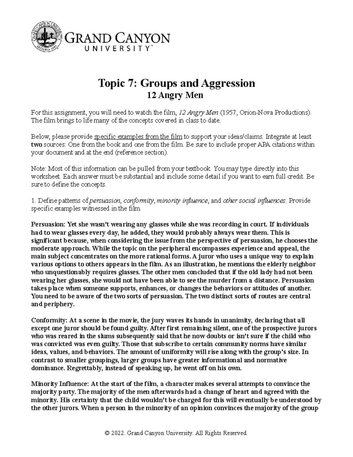PSY362 RS T7 12Angry Men - Topic 7: Groups and Aggression 12 Angry Men ...