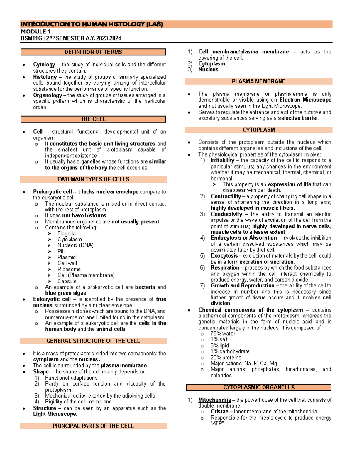 Histo LAB - Module 1 - GOOD LUCK - INTRODUCTION TO HUMAN HISTOLOGY (LAB) MODULE 1 BSMT1G | 2ND ...