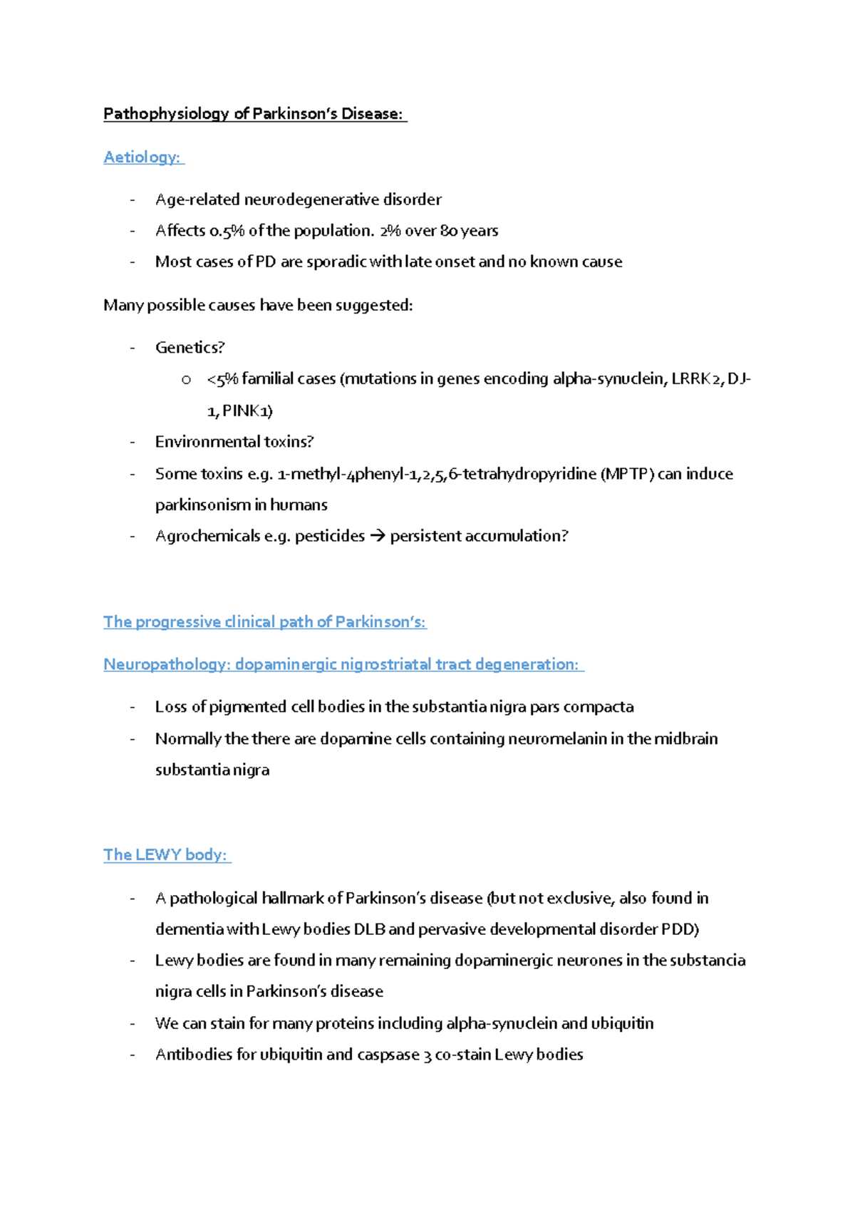 Pathophysiology of Parkinsons - 2% over 80 years Most cases of PD are ...