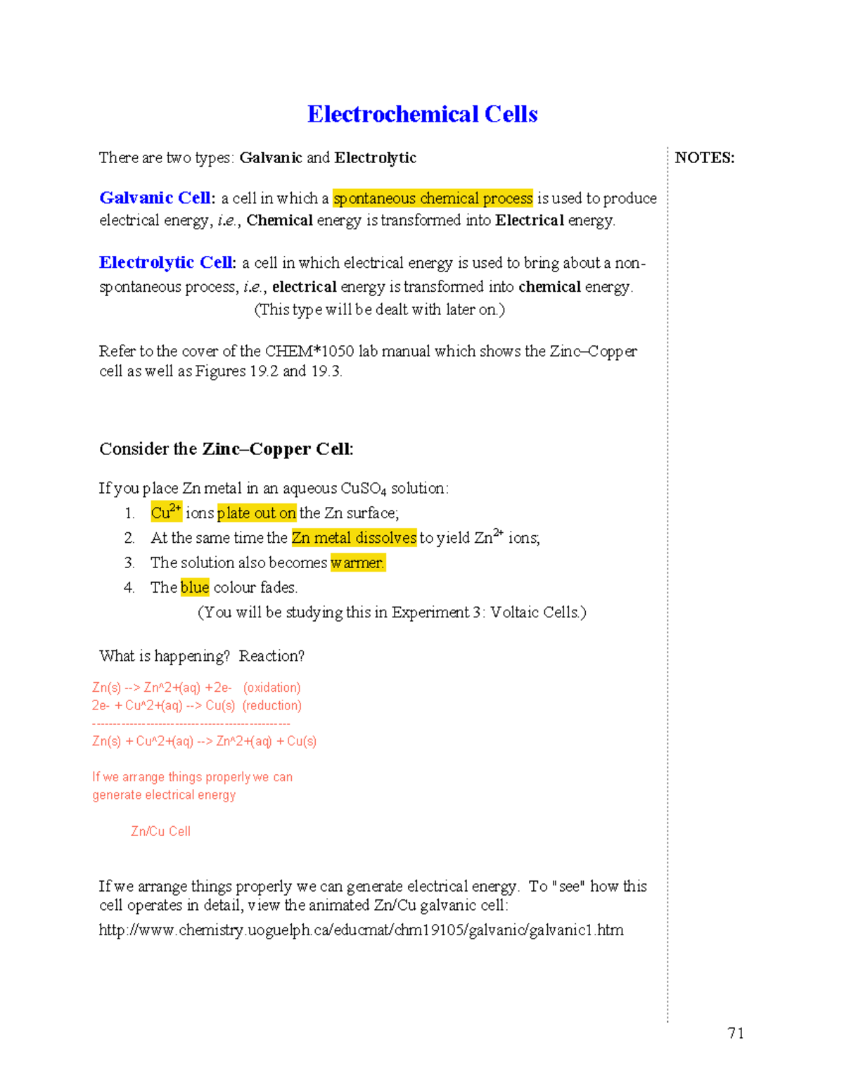 Electrochem Part 2 - notes - Electrochemical Cells There are two types ...