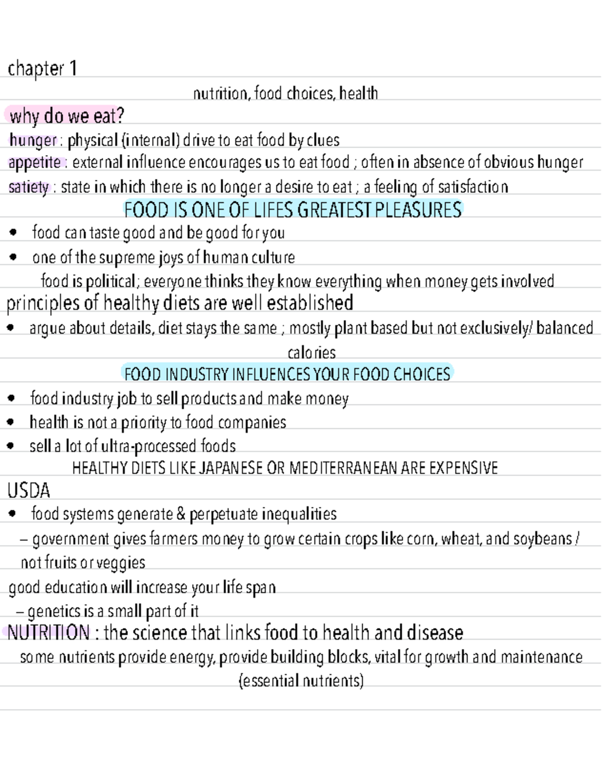 Nutrition chapter 1 - NOTES - chapter 1 nutrition, food choices, health ...
