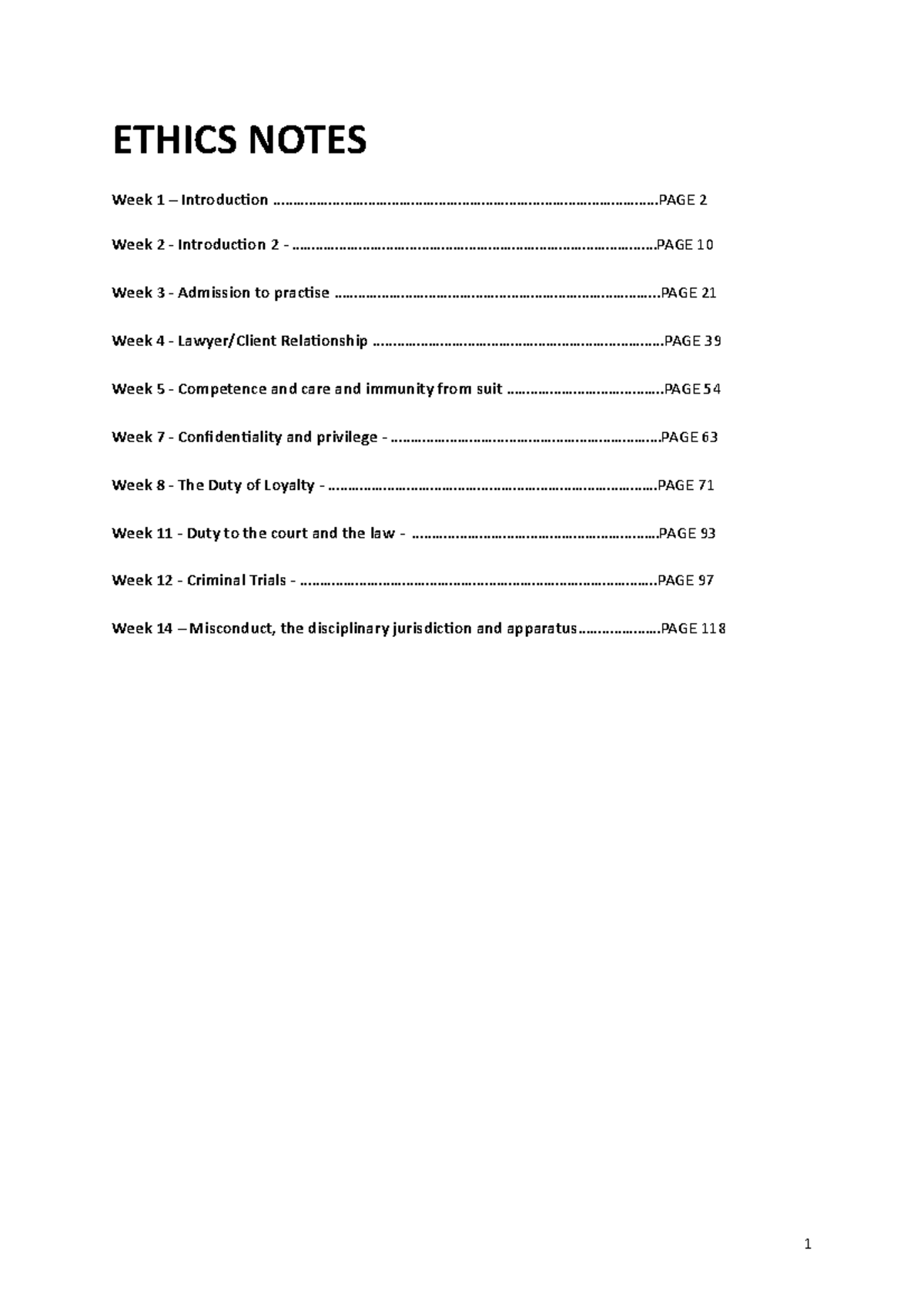 Final Compiled Ethics Notes - ETHICS NOTES Week 1 – Introducion - Studocu
