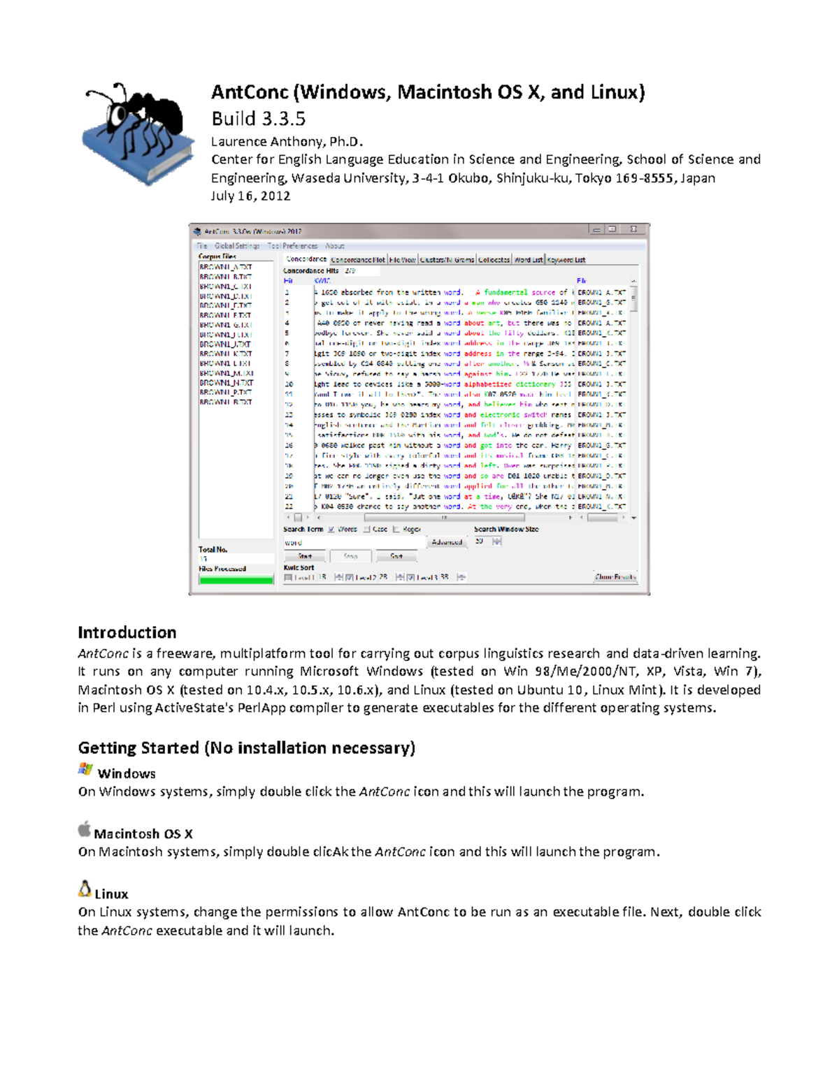 Corpus Analysis with Antconc - AntConc (Windows, Macintosh OS X, and ...