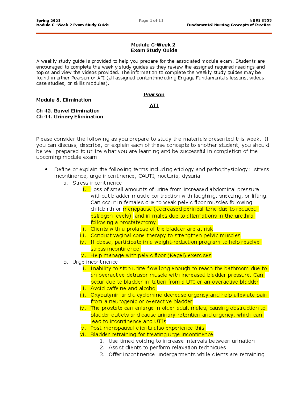 Module C- Week 2 Exam Study Guide - Module C -Week 2 Exam Study Guide ...